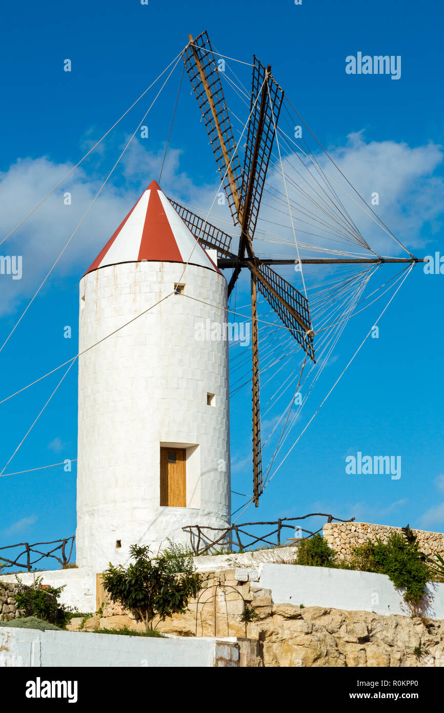 A traditional windmill at Es Castel Stock Photo - Alamy