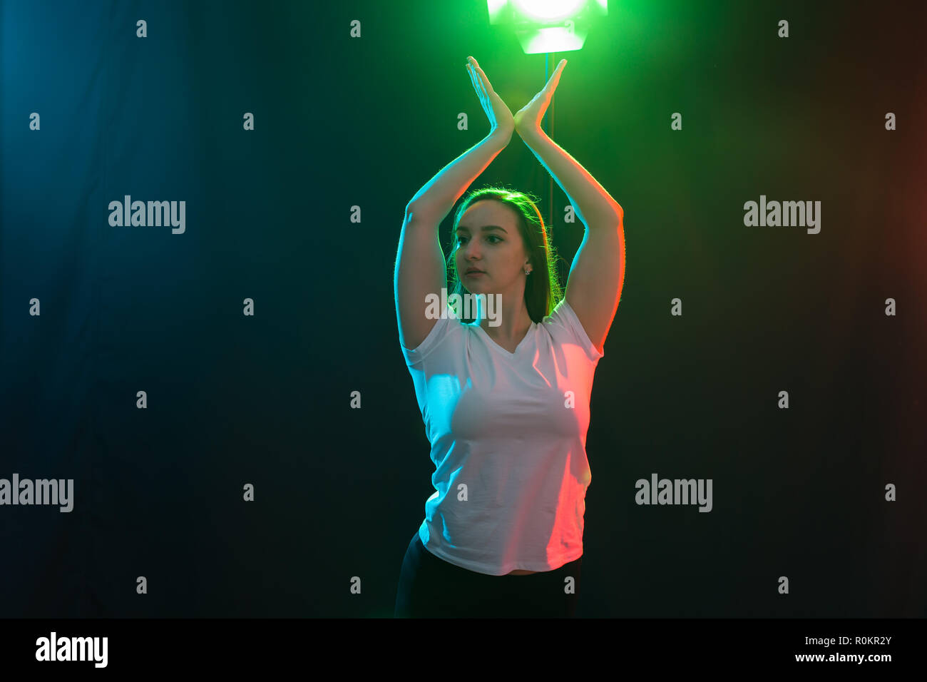 People and dancing concept - Close up portrait of jazz funk dancer ...