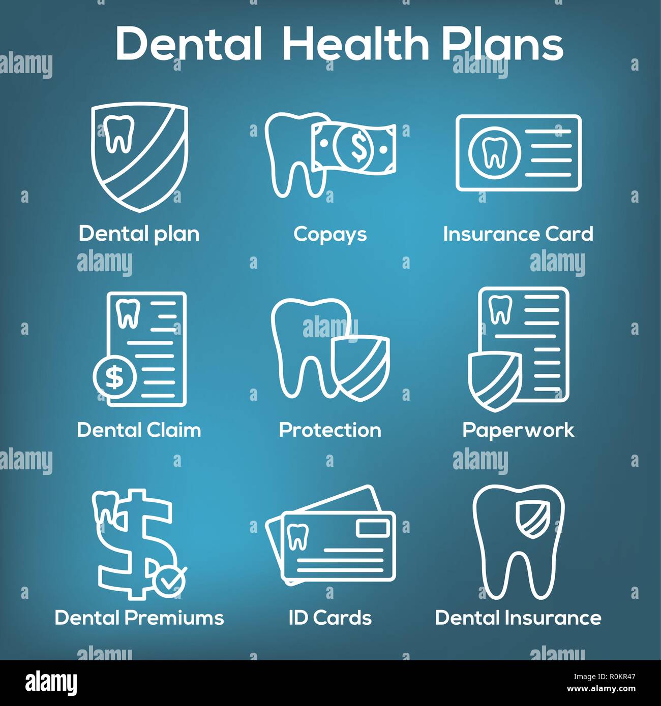 Dental Insurance Outline Icon Set with tooth image Stock Vector Image ...