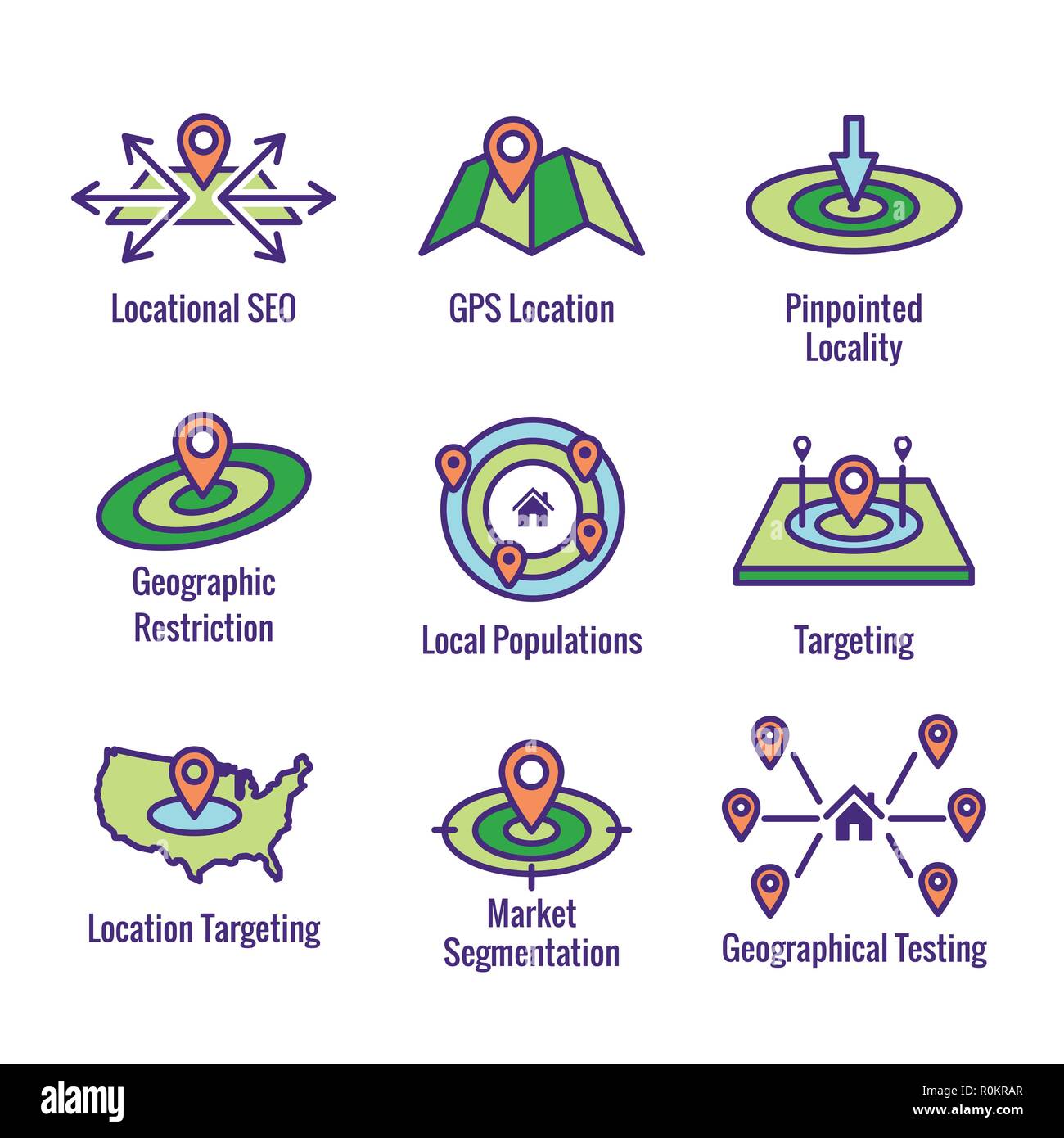 Geo Location Targeting - GPS Positioning and Geolocation Icon Set Stock ...