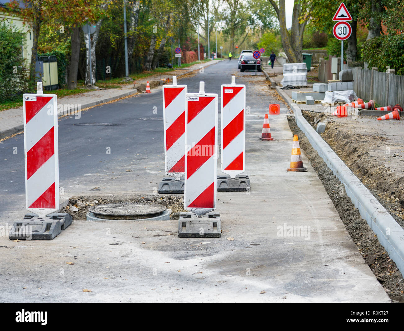 traffic constraints during street repairs, warning signs Stock Photo ...