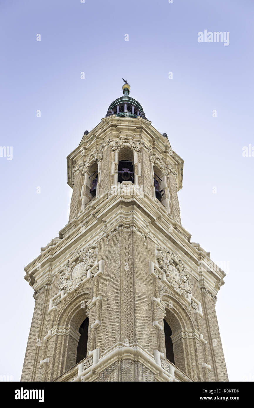 Spanish Romanesque Church, detail of a tower in the city of Zaragoza ...