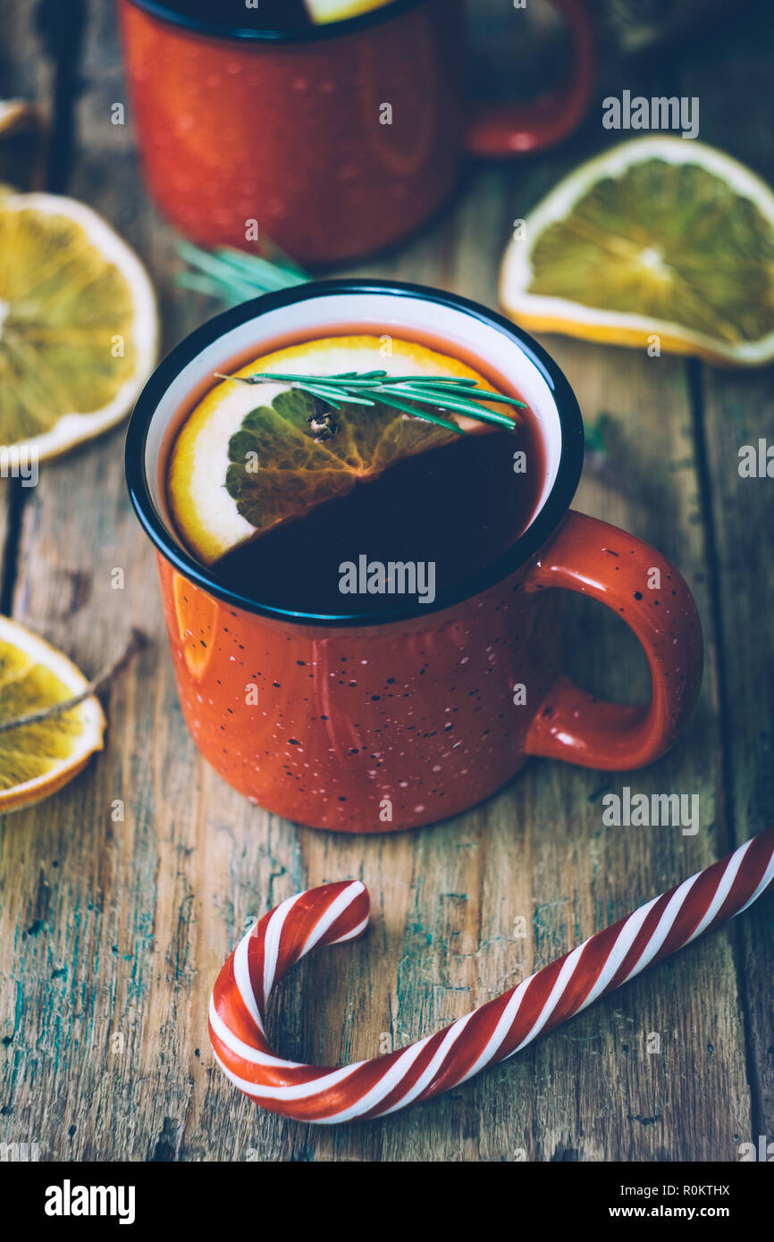 Christmas drink (winter hot drink). Mulled wine punch and spices for ...