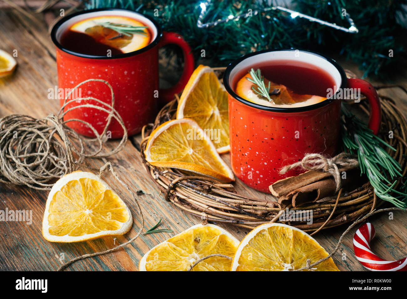 Christmas drink (winter hot drink). Mulled wine punch and spices for ...