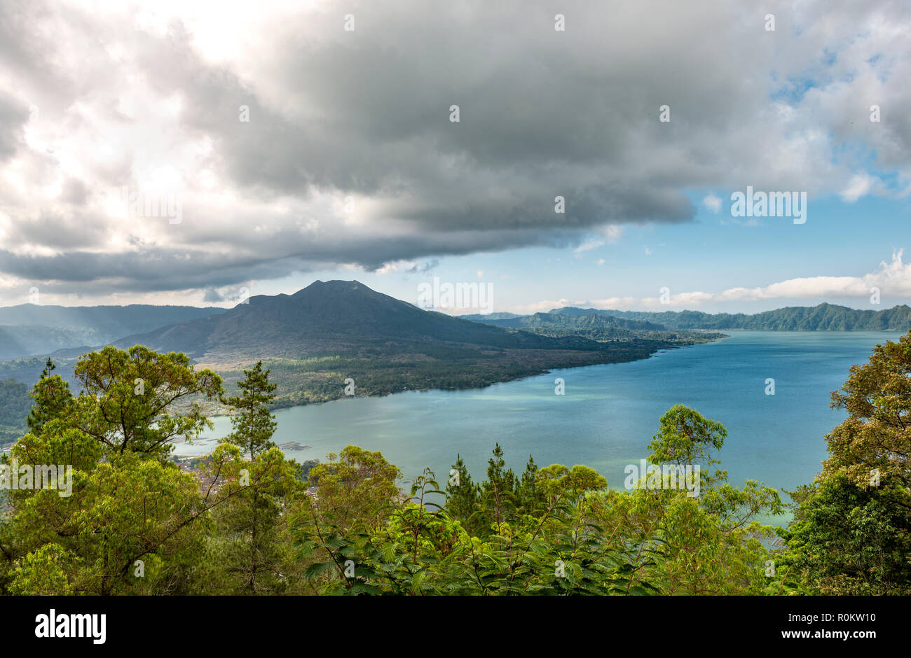View of Lake Danau Batur, volcano Mount Batur, Bali, Indonesia Stock ...