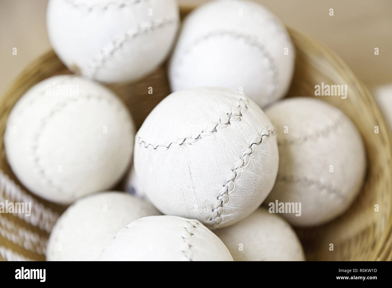 Sewn leather balls, balls detail of a traditional handmade object ...