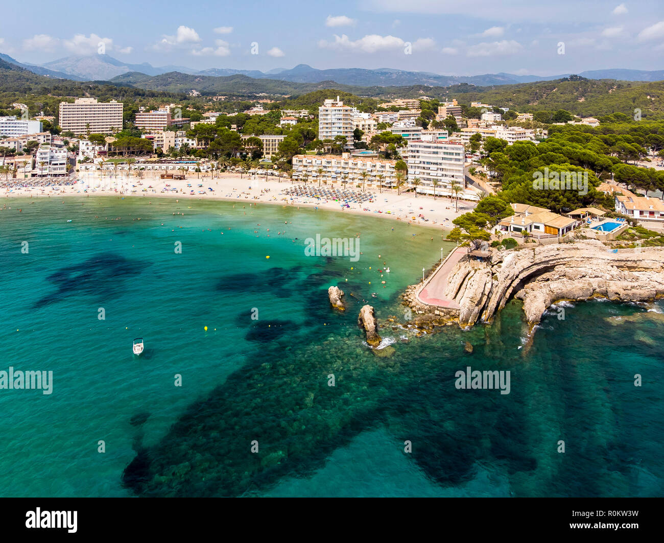 Drone image, hotels and beach near Peguera, Costa de la Calma, Calvia ...