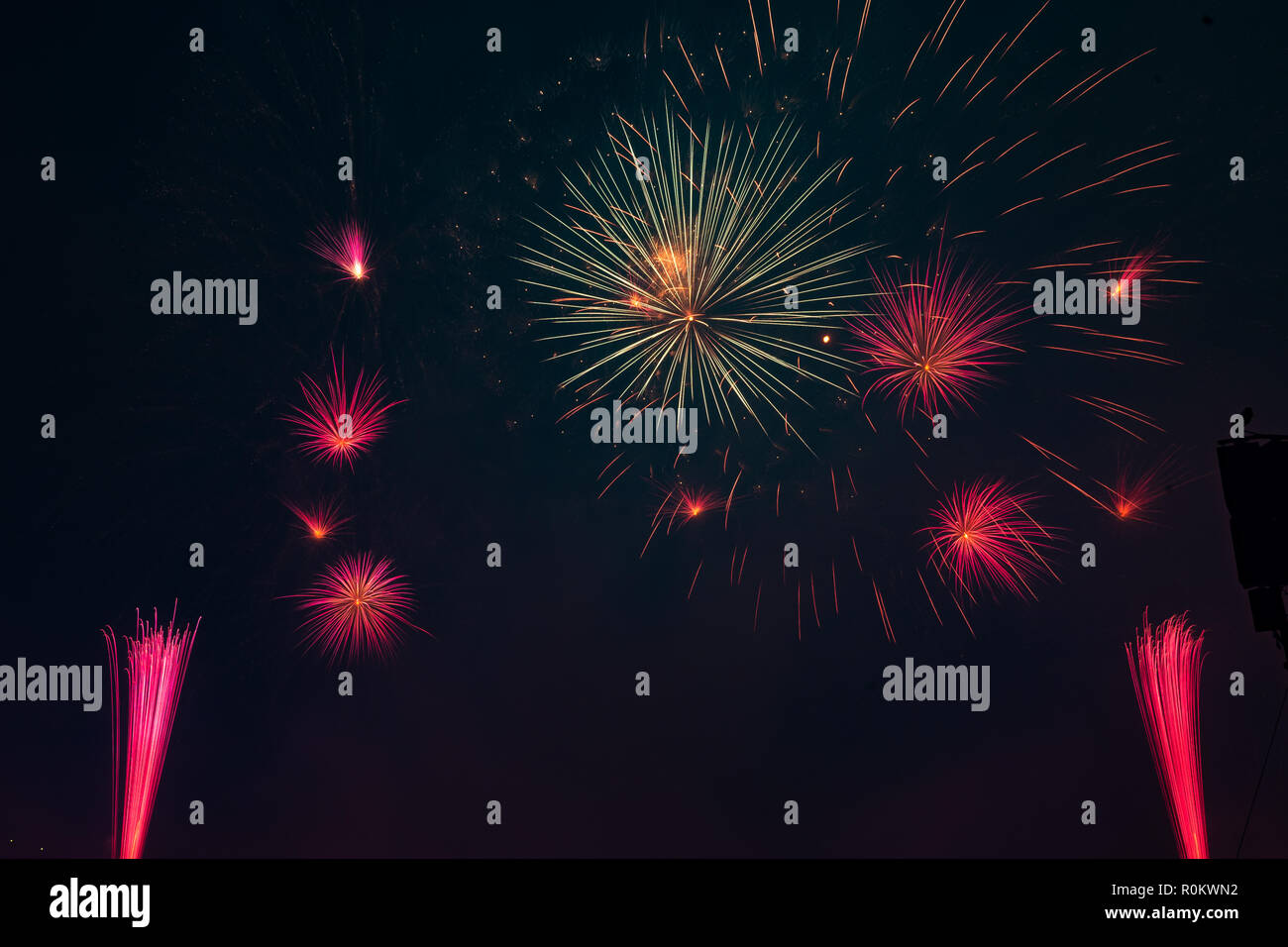colourful fireworks display in the night sky Stock Photo - Alamy