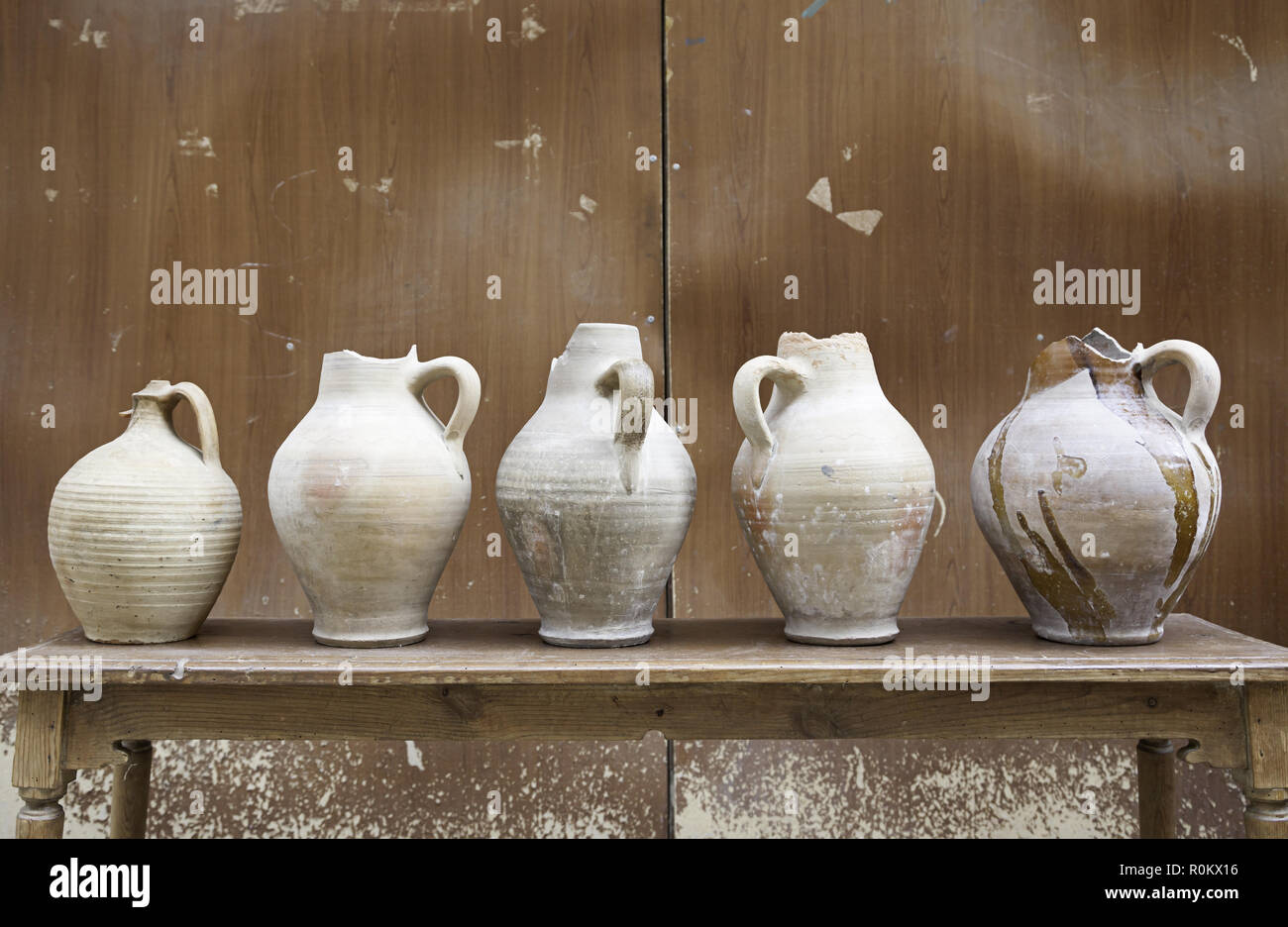 Old jugs Spanish, detail of old traditional crafts in clay Stock Photo ...