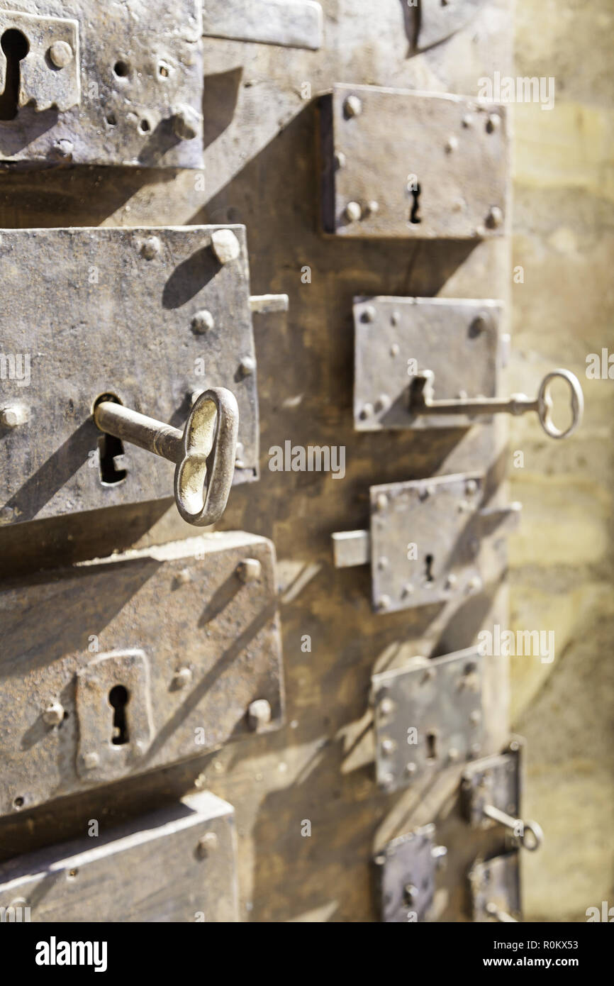 Antique locks, detail of different types of antique locks, protection ...