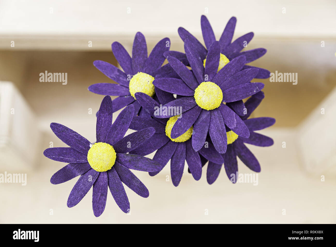 Wood flowers, detail of a flower made with wood, creative crafts Stock ...