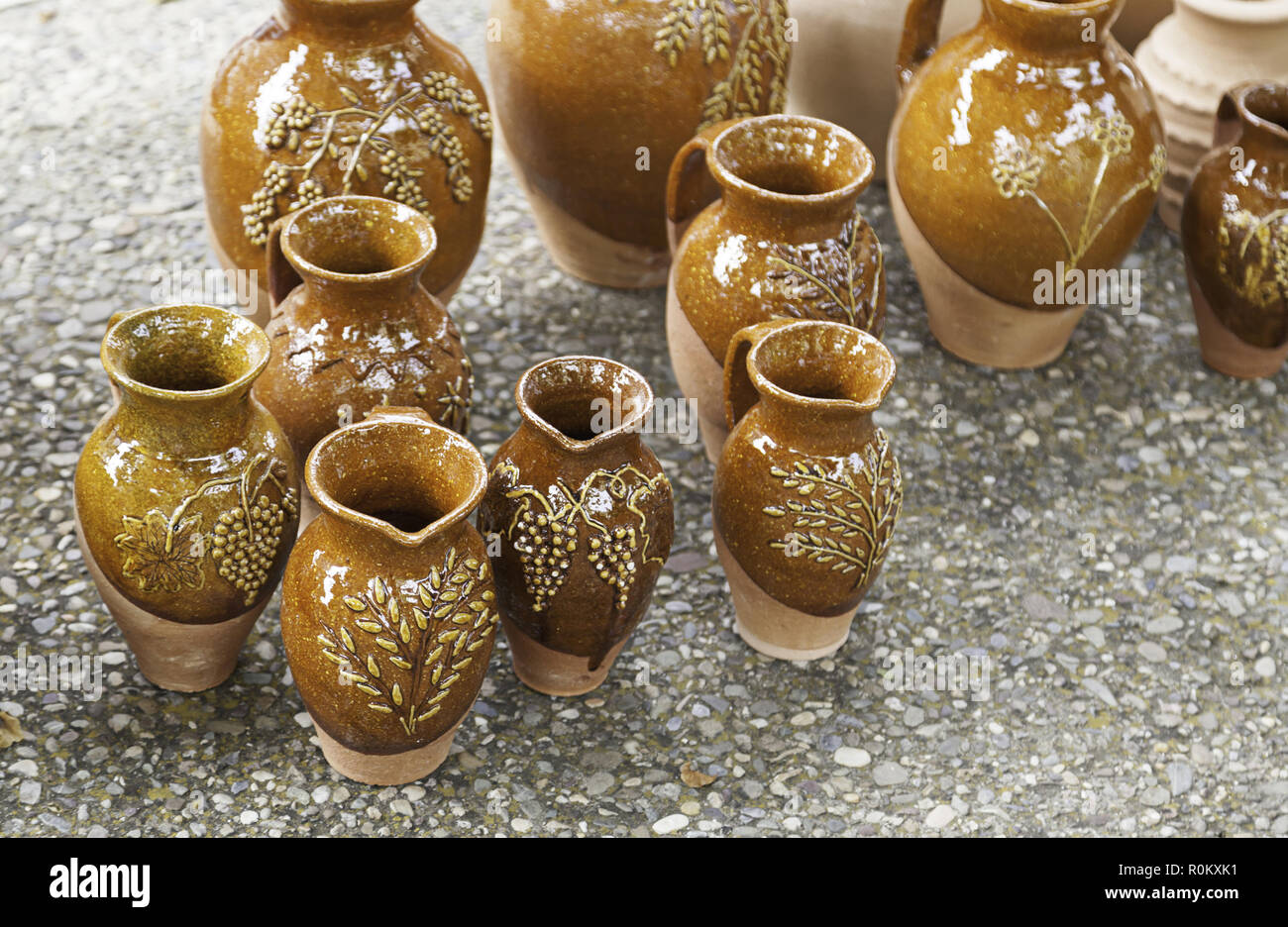 Vases clay craft, detail clay jars handmade traditional crafts in Spain ...