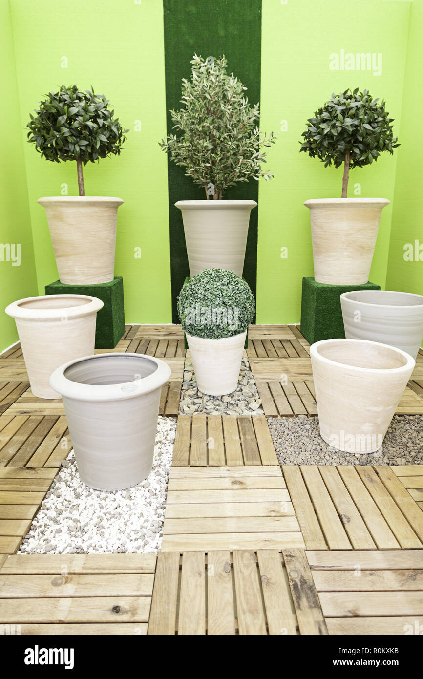 Potted plants for decoration, detail of some plants in a zen garden ...