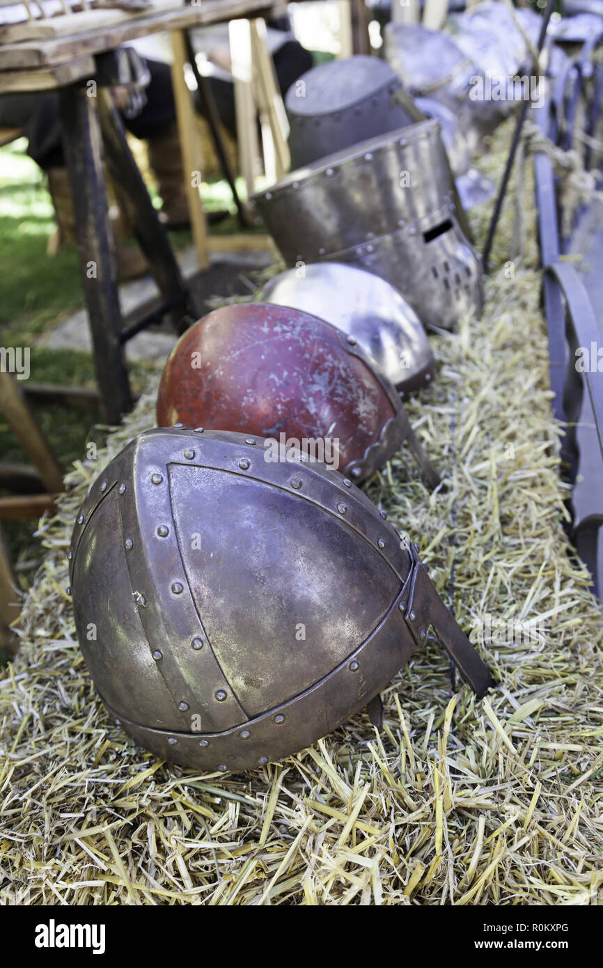 Old medieval helmets detail hi-res stock photography and images - Alamy