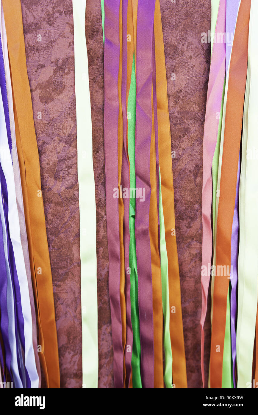Satin strips colors, detail of a colorful fabrics for furnishings ...