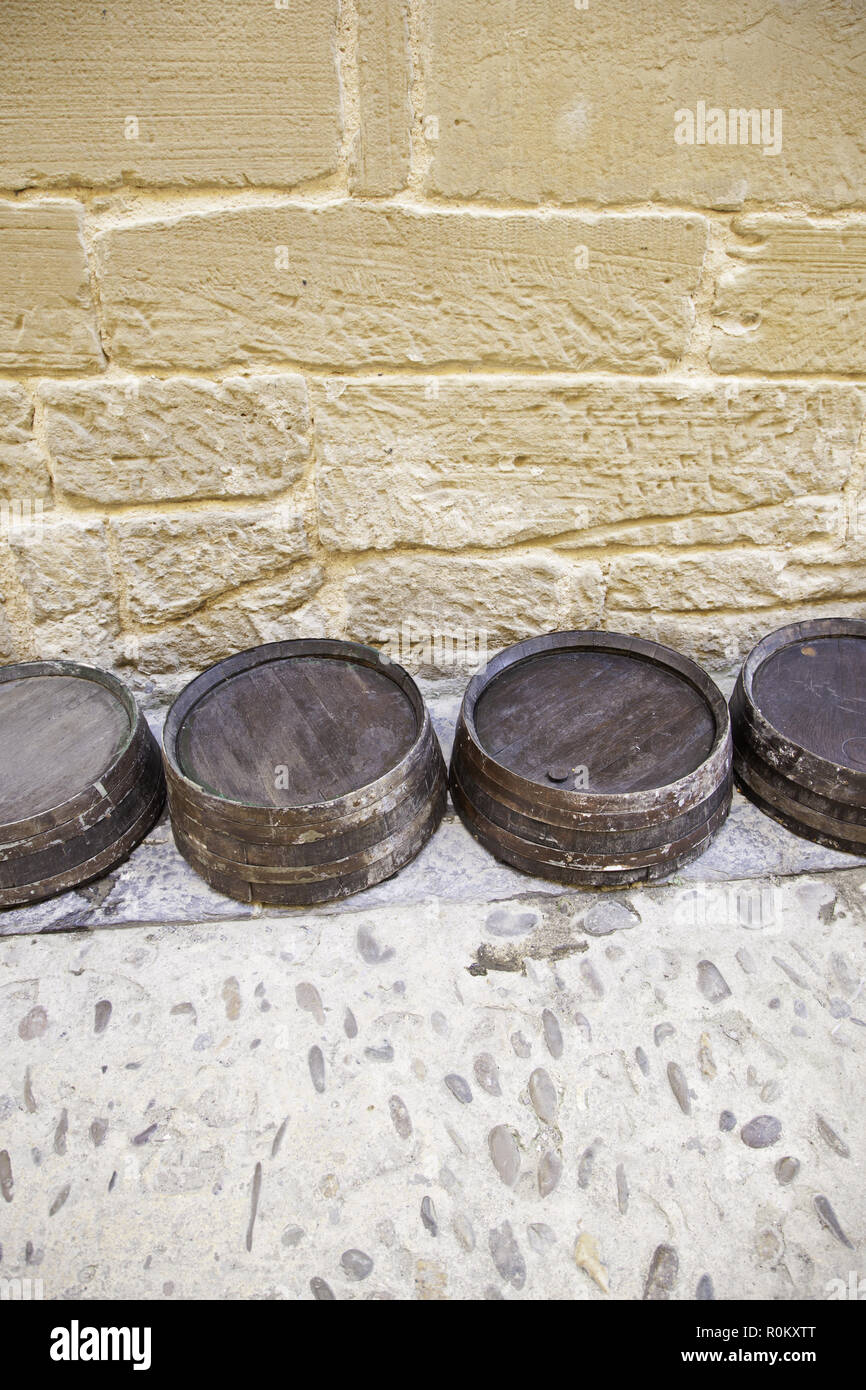 Old barrels, detail of antique wooden barrels, storage container Stock ...
