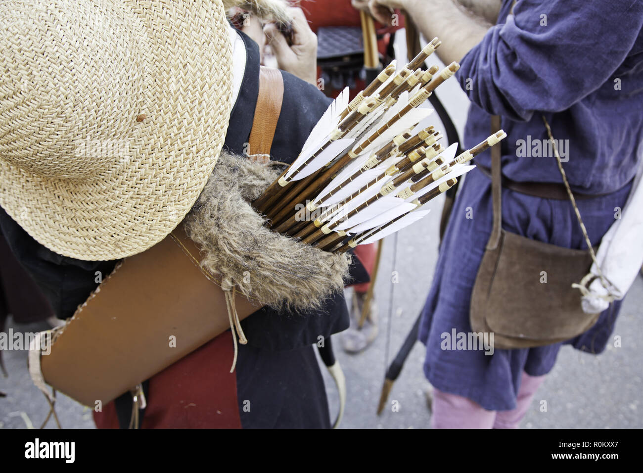 Medieval archer arrows, detail of an old archer ready for battle Stock ...