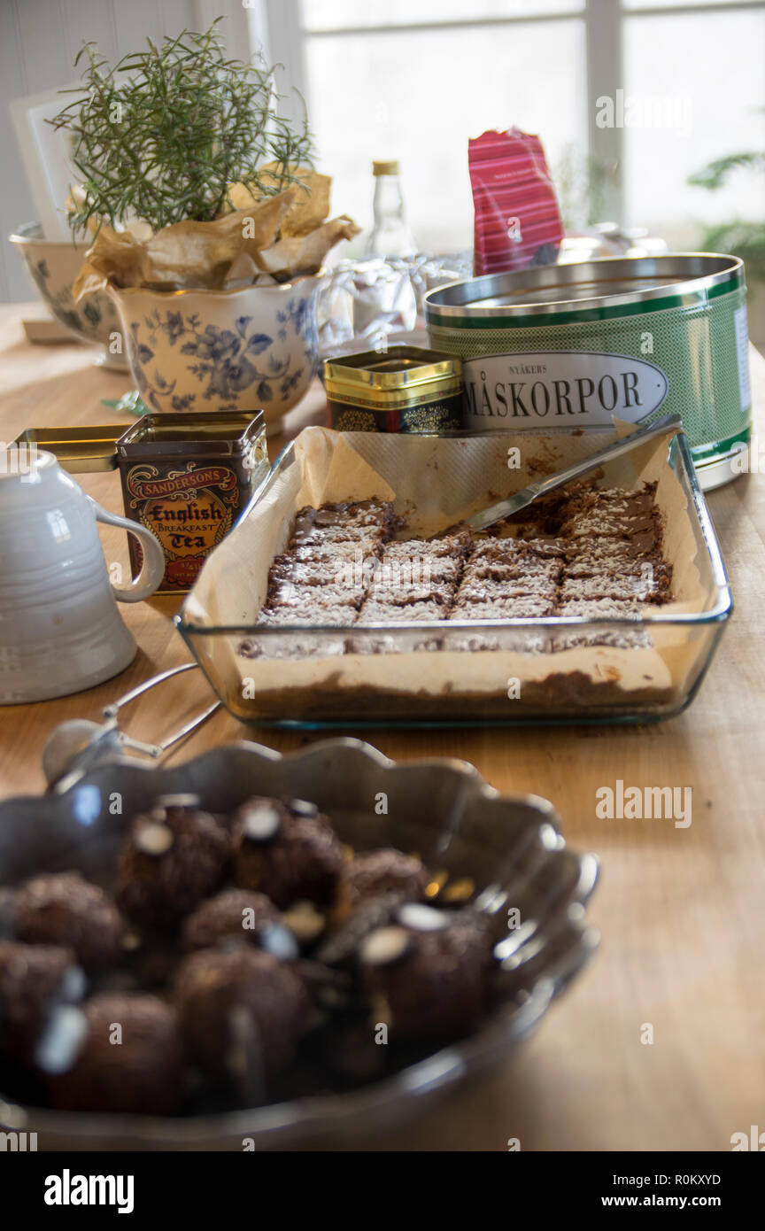 Fika on a table, with cakes Stock Photo - Alamy