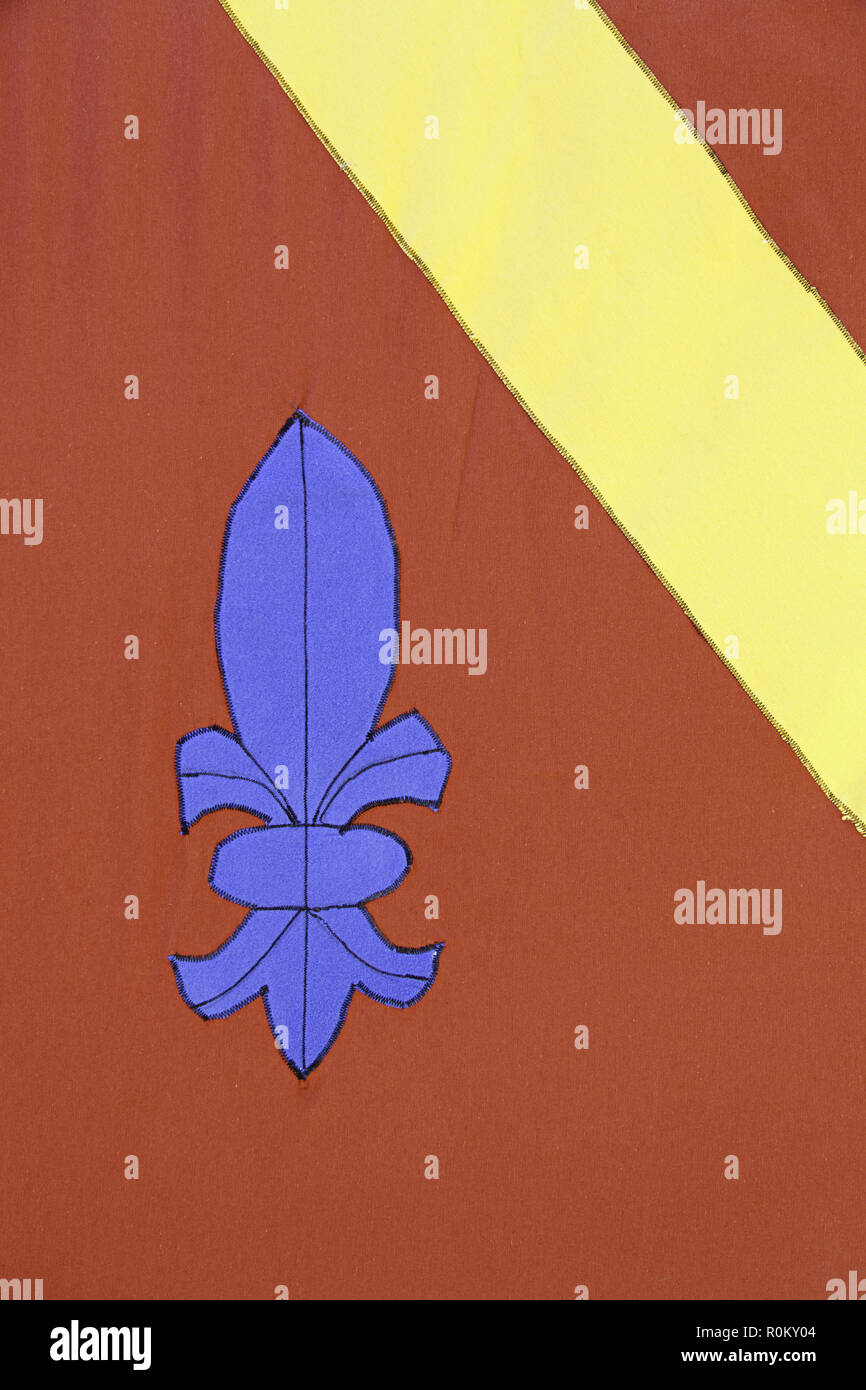 Old flag Medieval, detail of an old medieval fabric with symbols Stock ...