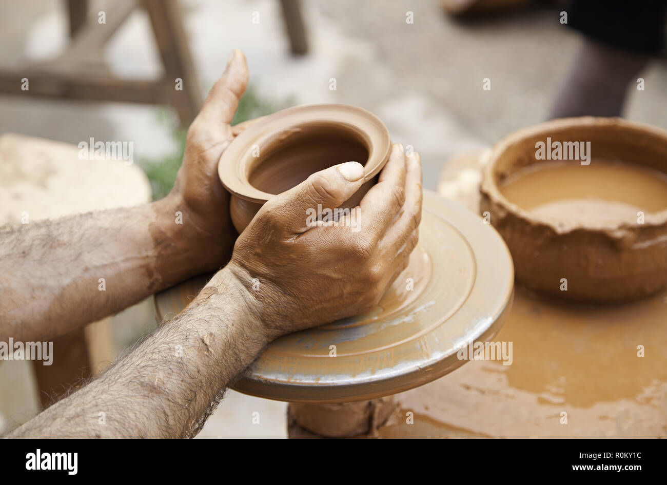 Potter making vessel, detail work with clay, handicraft Spanish Stock ...