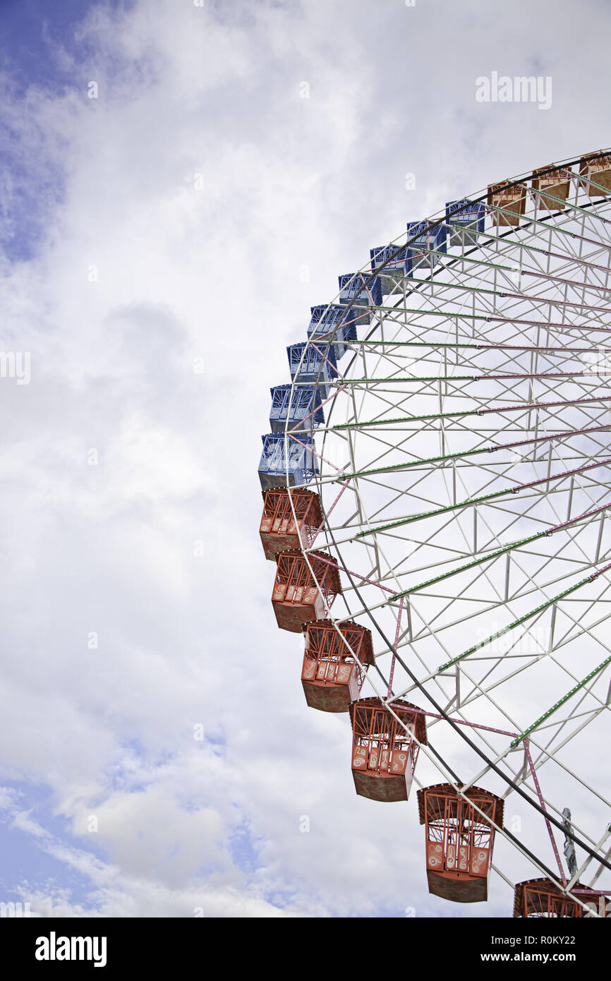 Detail of a ferris wheel, structure of an attraction at a fair in the ...