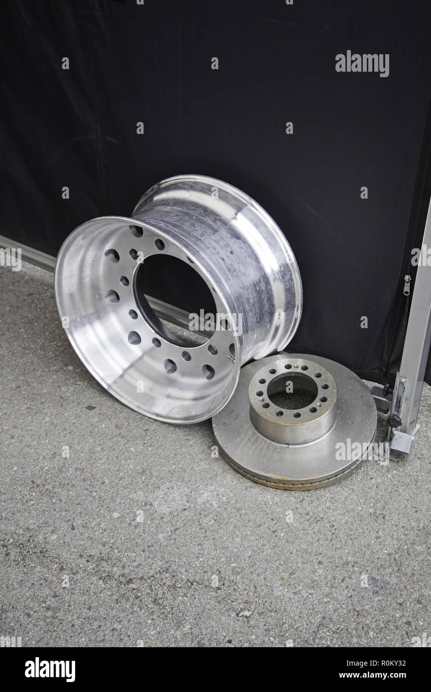 Disc brake wheel and professional, detail parts of a truck competition ...