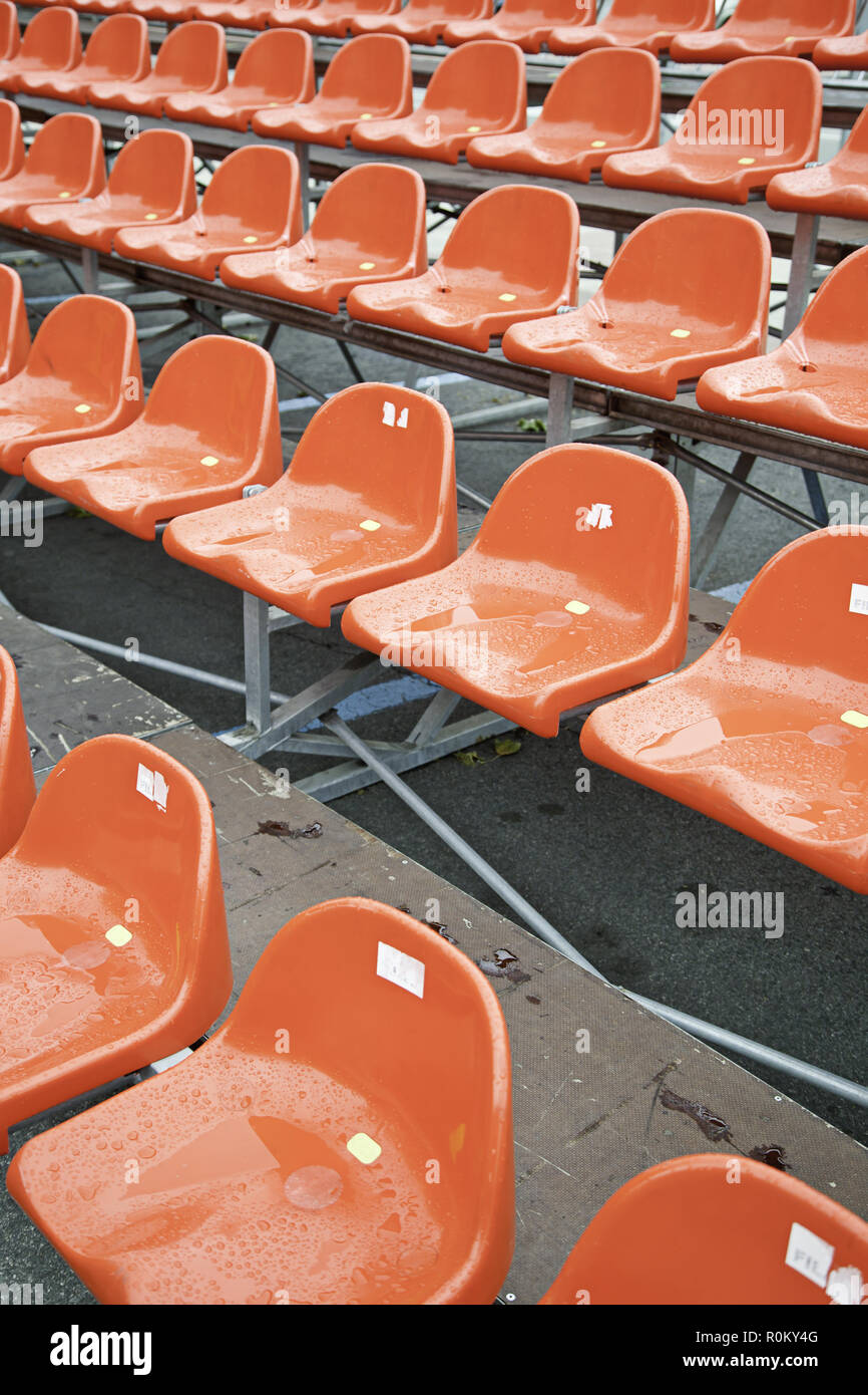 Bleachers for spectators, detail of red seats in a show, fun Stock ...