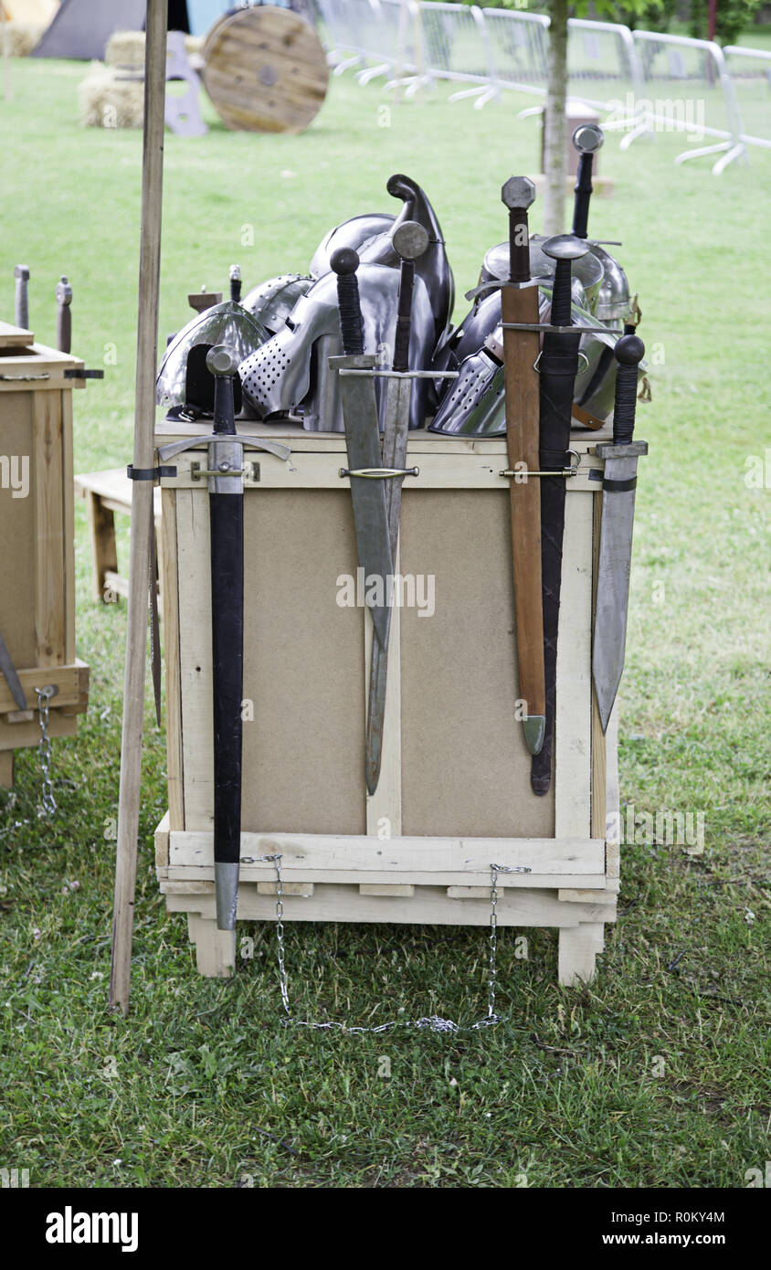 Weapons and armor medieval, detail of medieval warfare tools Stock ...