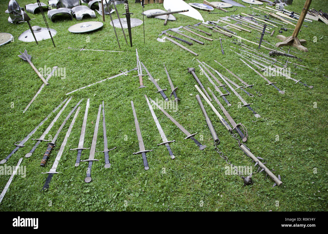 Swords of medieval warfare, detail of a sample of many classic and ...