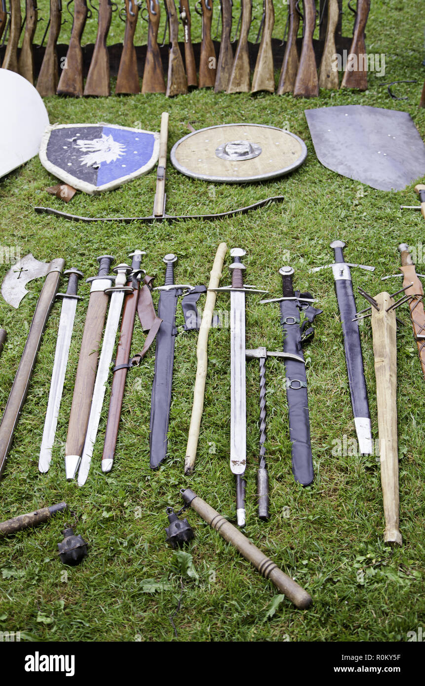 Shields and swords medieval weapons detail of ancient medieval times ...