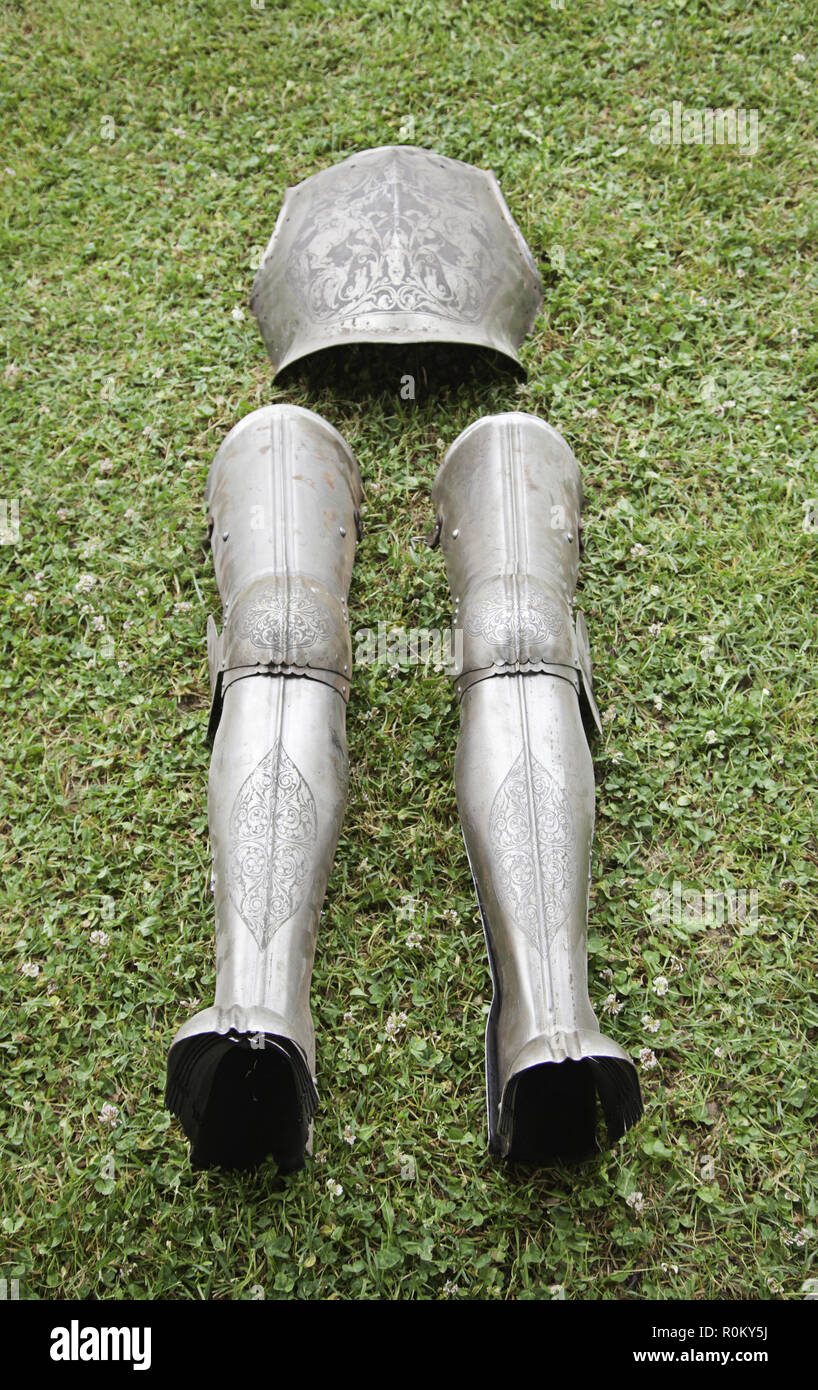 Ancient armor metal, detail of an old armor medieval times, a knight of ...