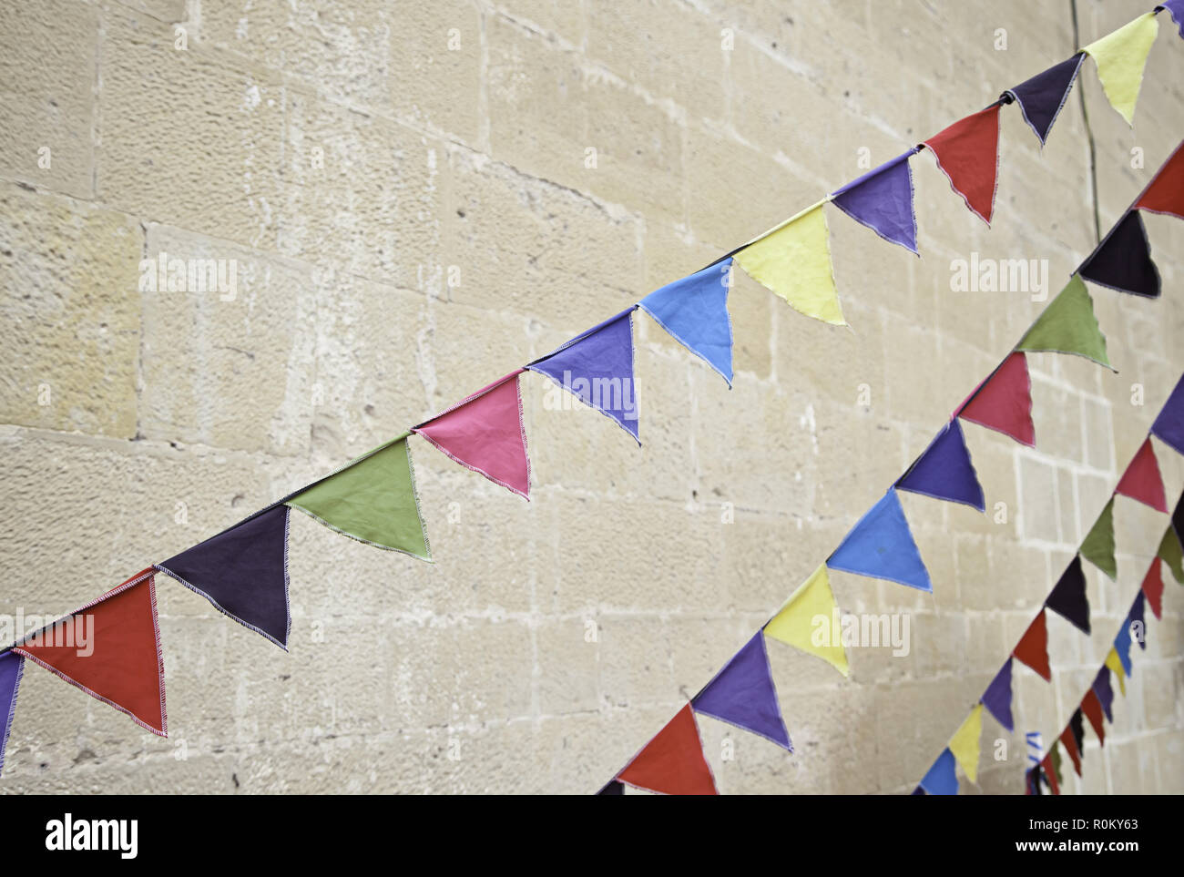 Colorful party flags, detail of old flags celebration Stock Photo - Alamy