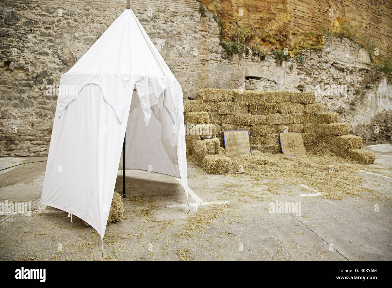 Medieval Tent, detail of a medieval recreation on the street Stock ...