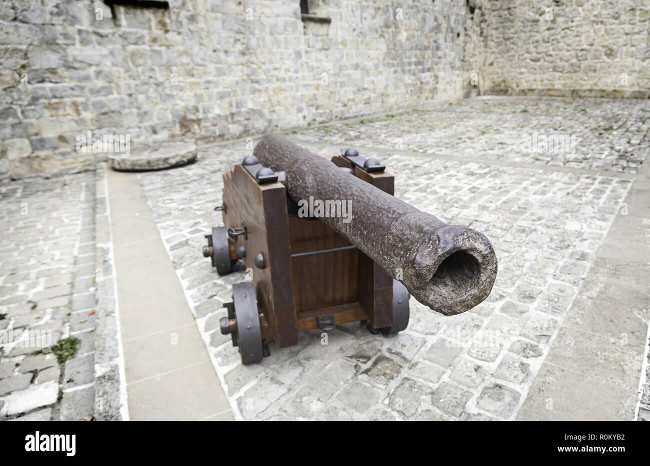 Old rusty cannon, detail of an ancient weapon of war pirate, art and ...