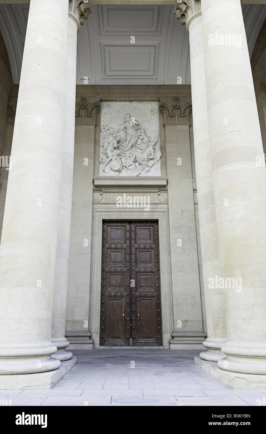 Old church door with columns, detail of a religios monument, art and ...