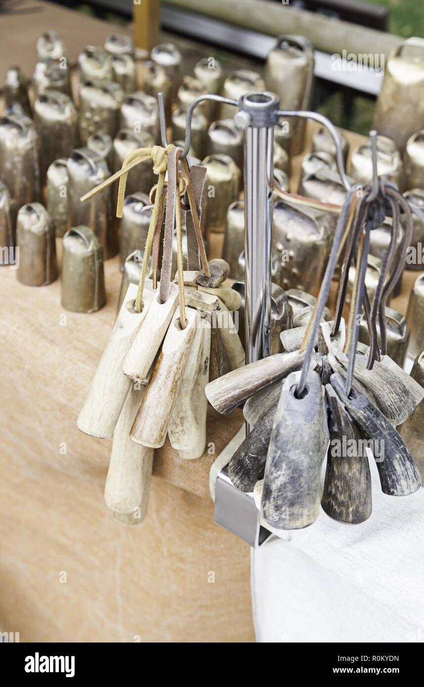 Old cow bells, metal bells detail for farm animals Stock Photo - Alamy