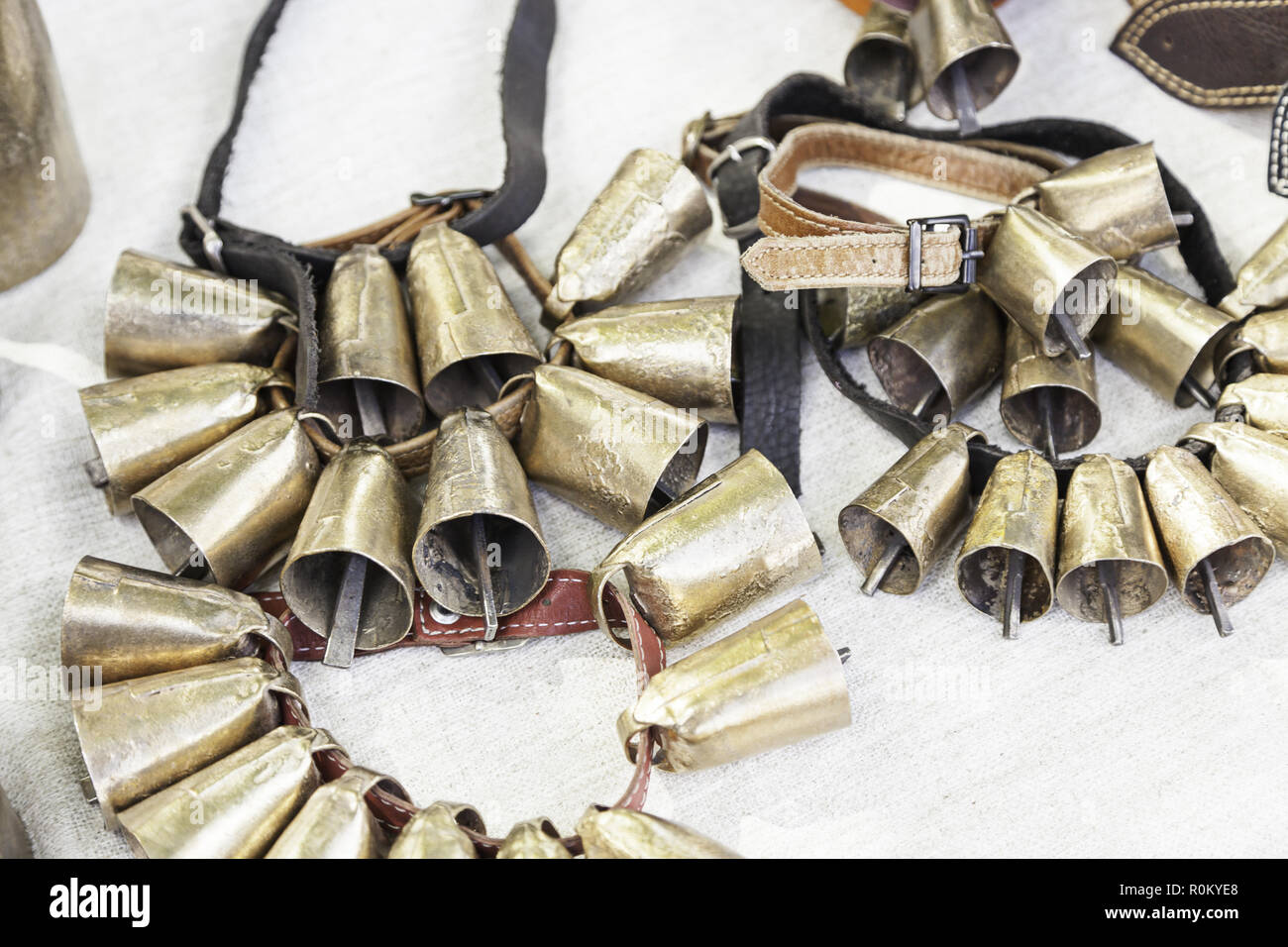 Old cow bells, metal bells detail for farm animals Stock Photo - Alamy