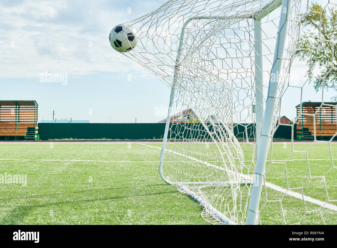 Football Ball in Gate Stock Photo - Alamy