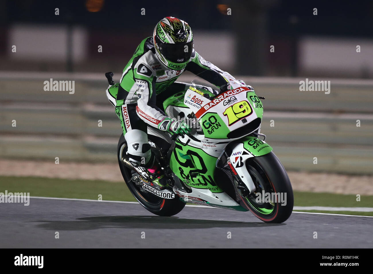 Go and Fun Honda MotoGP rider Alvaro Bautista of Spain steers his bike ...