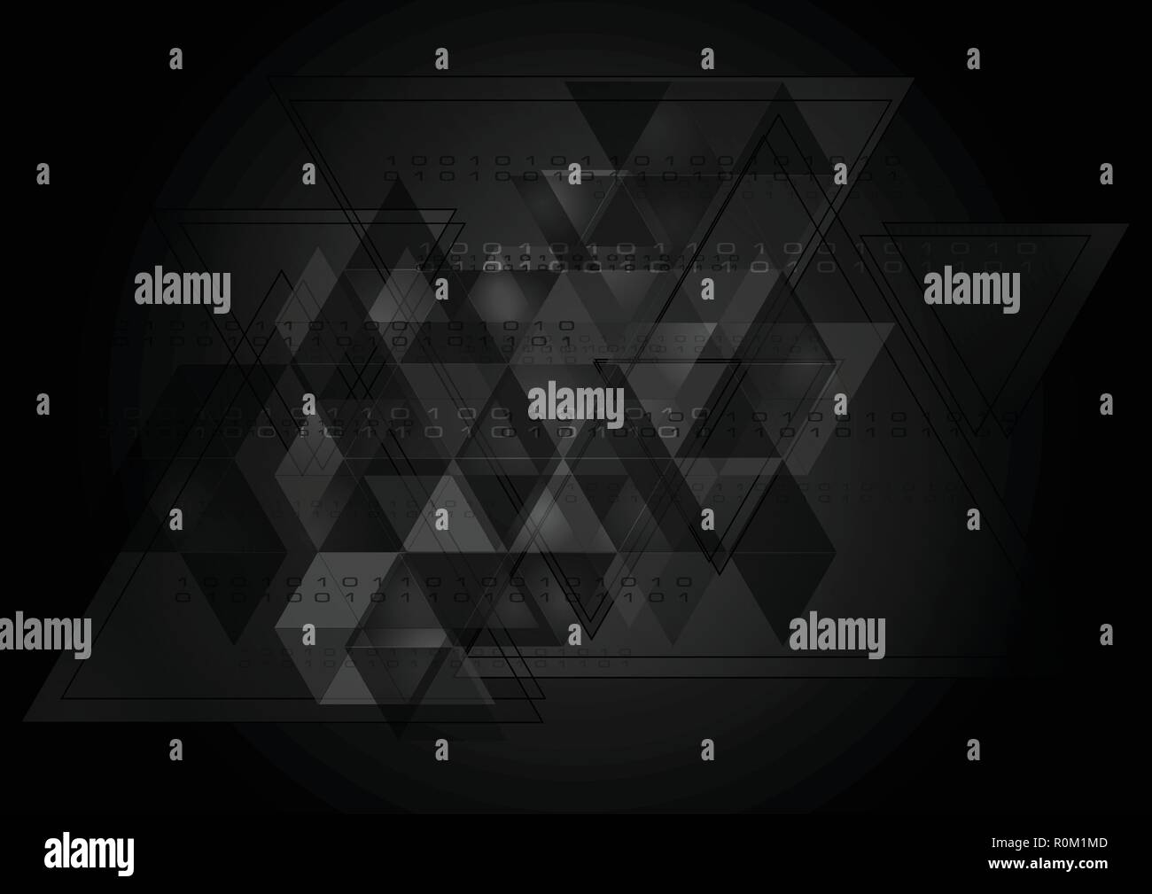 Abstract black tech background with triangles and binary code. Vector ...