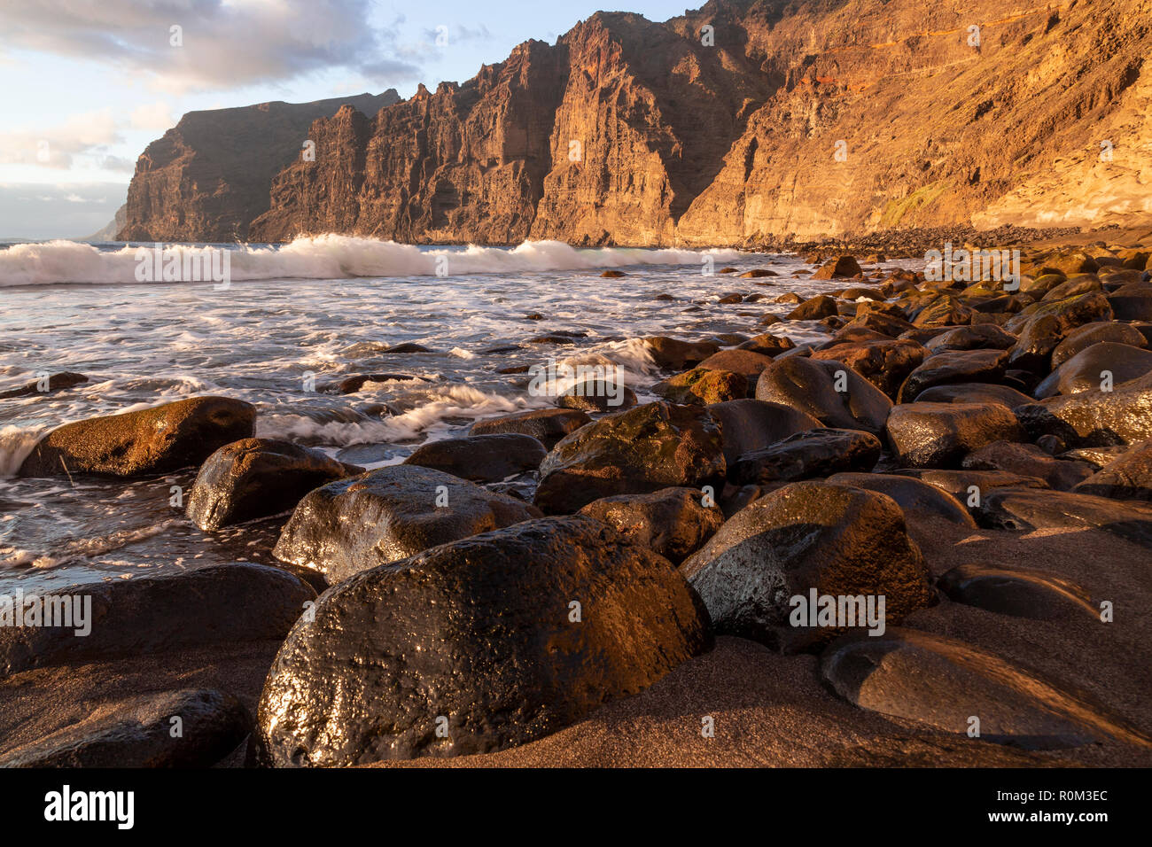 Volcanic rocks on the Atlantic shore of Tenerife at Los Gigantes in the ...