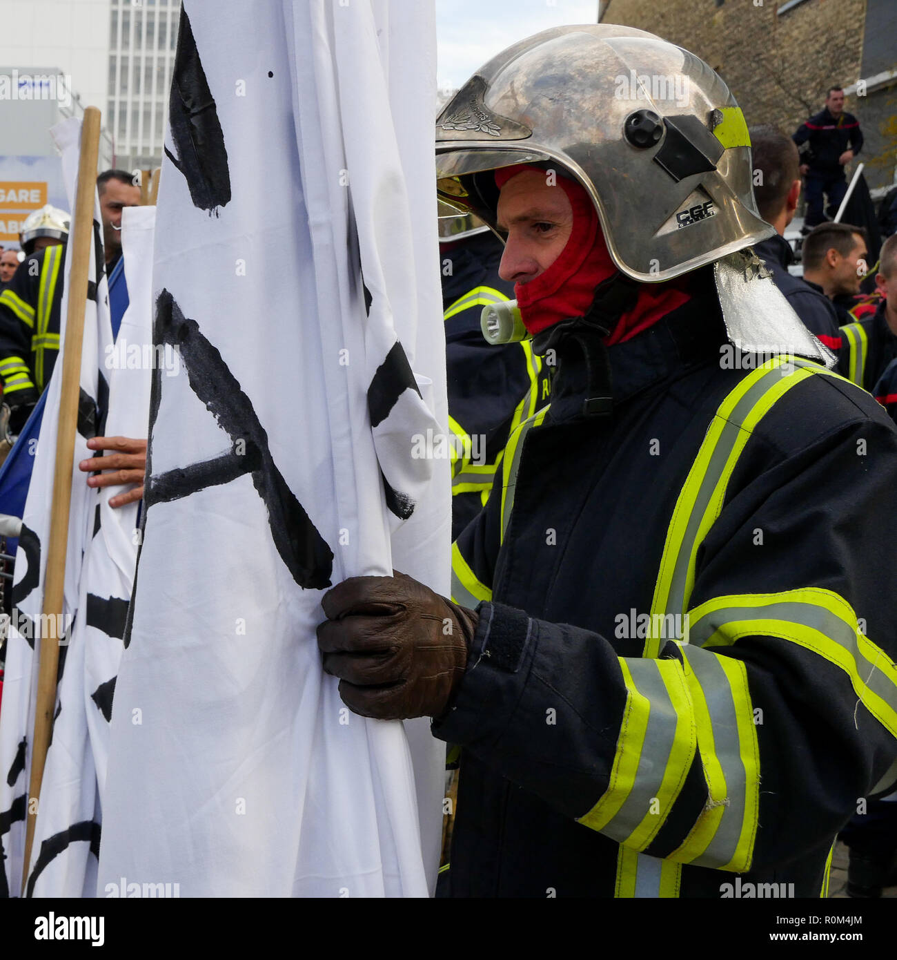 Hundreds of angry firefighters march in Lyon, France Stock Photo - Alamy