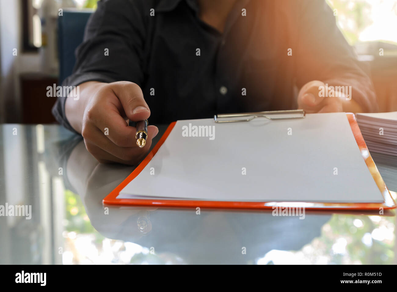 Close up of business man signing contract making a deal, business ...