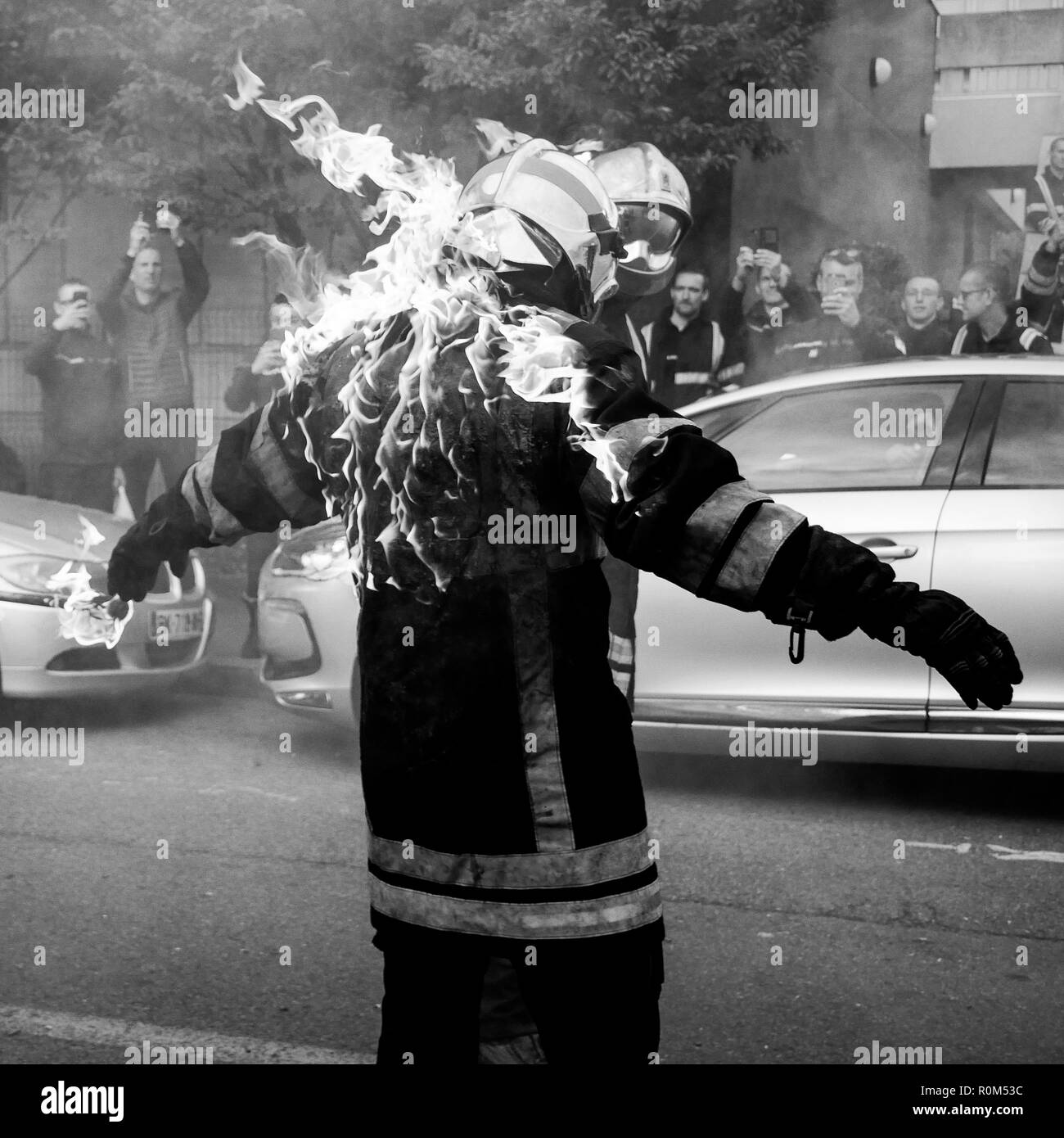 Demonstration firefighters Black and White Stock Photos & Images - Alamy