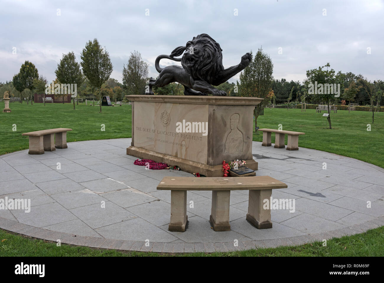 A bronze statue of a roaring lion representing the Duke of Lancaster ...