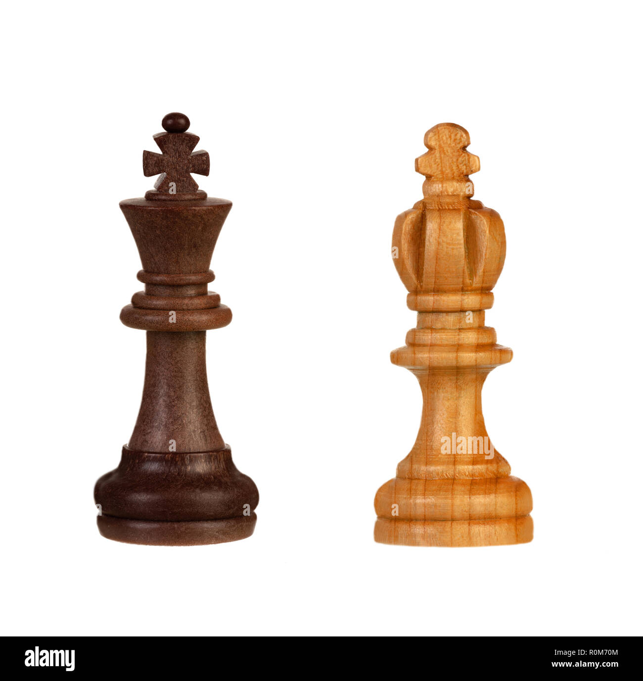 Wooden brown chess pieces on a white background Stock Photo - Alamy