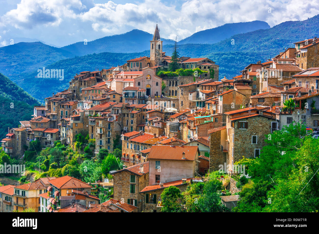 View of Apricale in the Province of Imperia, Liguria, Italy Stock Photo ...