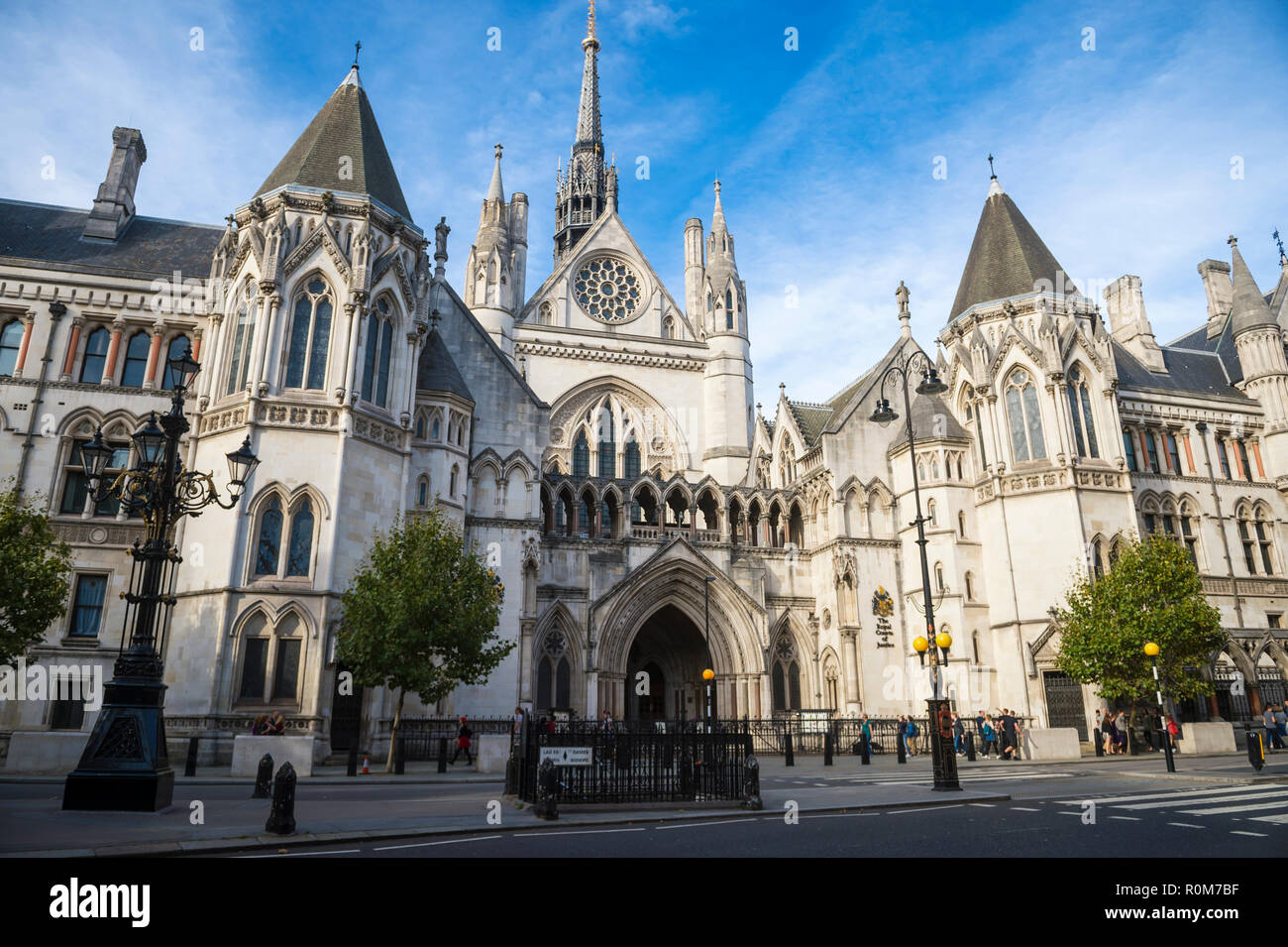Bright afternoon view of the gothic architecture of the Royal Courts of ...