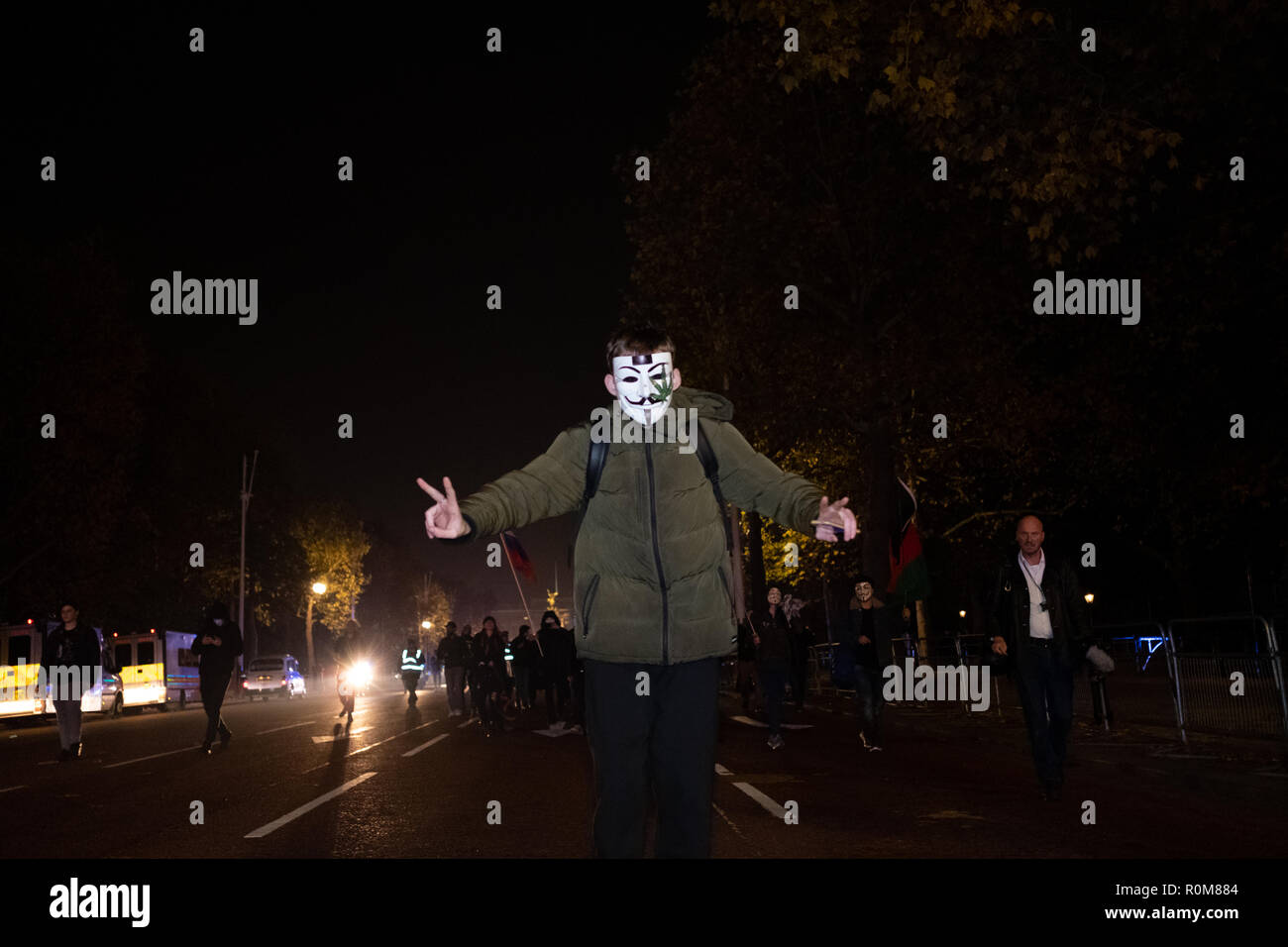 London, UK. 5th Nov 2018. Million Mask March rally in central London on ...