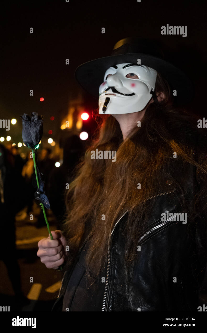 London, UK. 5th Nov 2018. Million Mask March rally in central London on ...